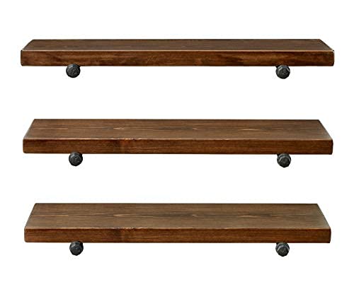 Mark One Home Goods 3 Tier Wood Shelves with Black Pipe Brackets (Dark Walnut, 3 Tier)