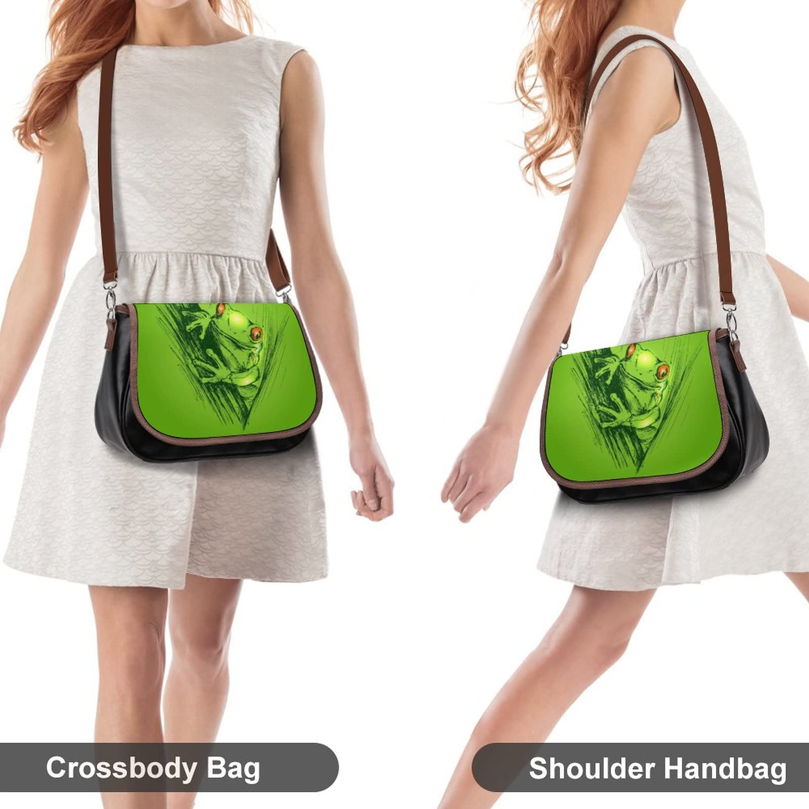 Colored Hand Sketch Frogs Women's PU Leather Purses Soft Crossbody Bag Shoulder Handbags