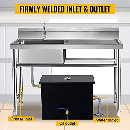 Commercial 8-70 LB Grease Trap 4-35 GPM Per Minute, Top Inlet For Restaurant Kitchen Tools,20 LB