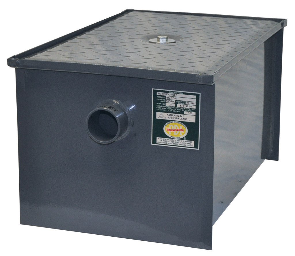 BK Resources BK-GT-30 Carbon Steel 30 Lbs. Capacity & 15 GPM Rate Flow Grease Trap with Removable Baffles & T-Vent PDI Certified