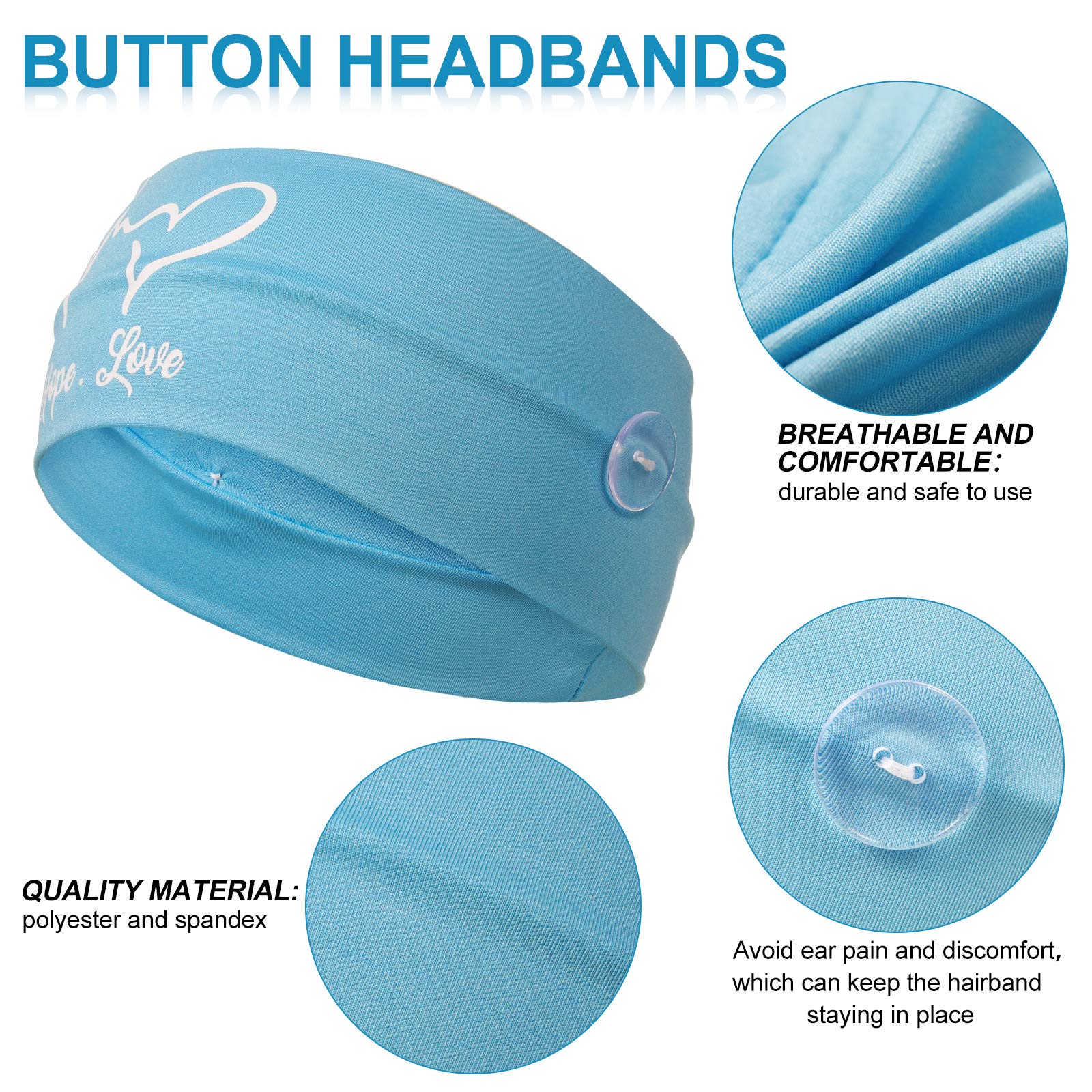 6 Pieces Headbands with Button for Mask, Wide Nurses Headbands Non Slip Elastic Ear Protection for Women Men Doctors Sweatband Headband