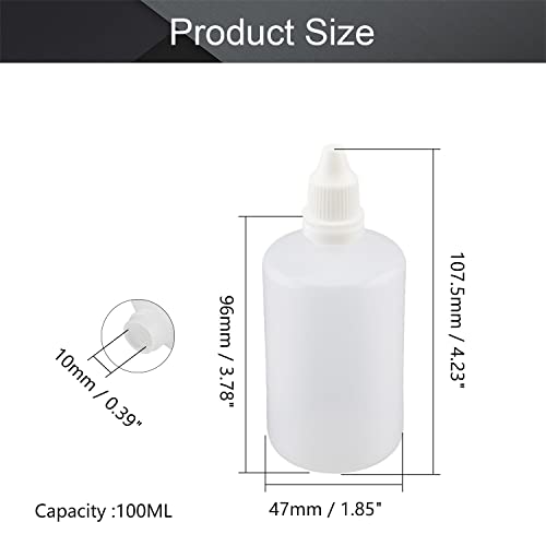 Othmro 3.3oz PE Lab Eye Plastic Dropper Bottles 3pcs, 100ml Squeezable Eye Liquid Dropper Thin Mouth Via of Liquid Sample Seal Storage Bottle with Childproof White Cap