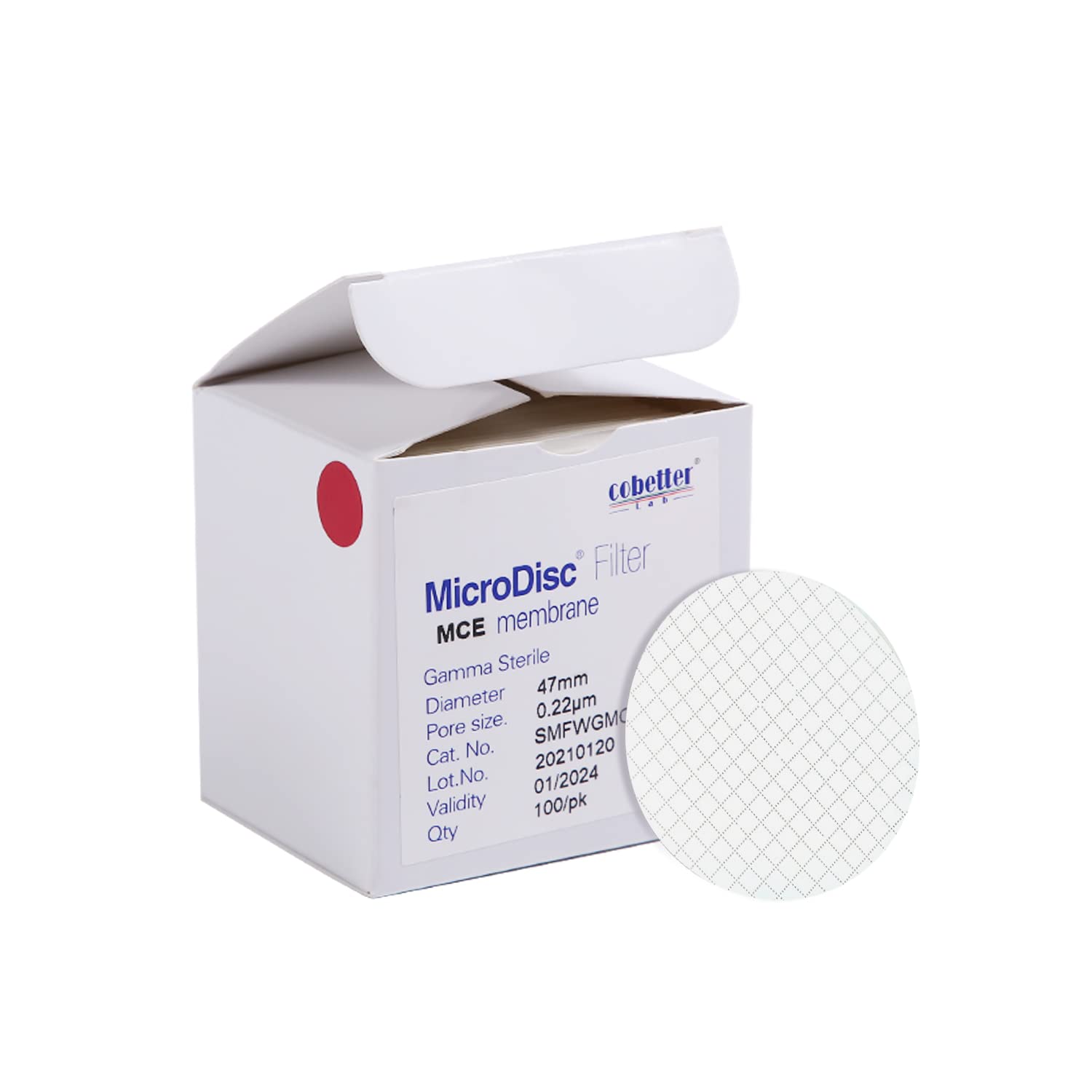 COBETTER 100 Pack MCE Gridded Membrane Filter Sterile 47 mm Diameter and 0.45um Pore Size Mixed Cellulose Esters Membrane Disc Filter Individual Pack