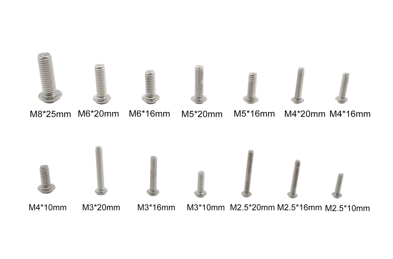 HVAZI Metric M2.5 M3 M4 M5 M6 M8 304 Stainless Steel Button Head Socket Cap Screws Assortment Kit