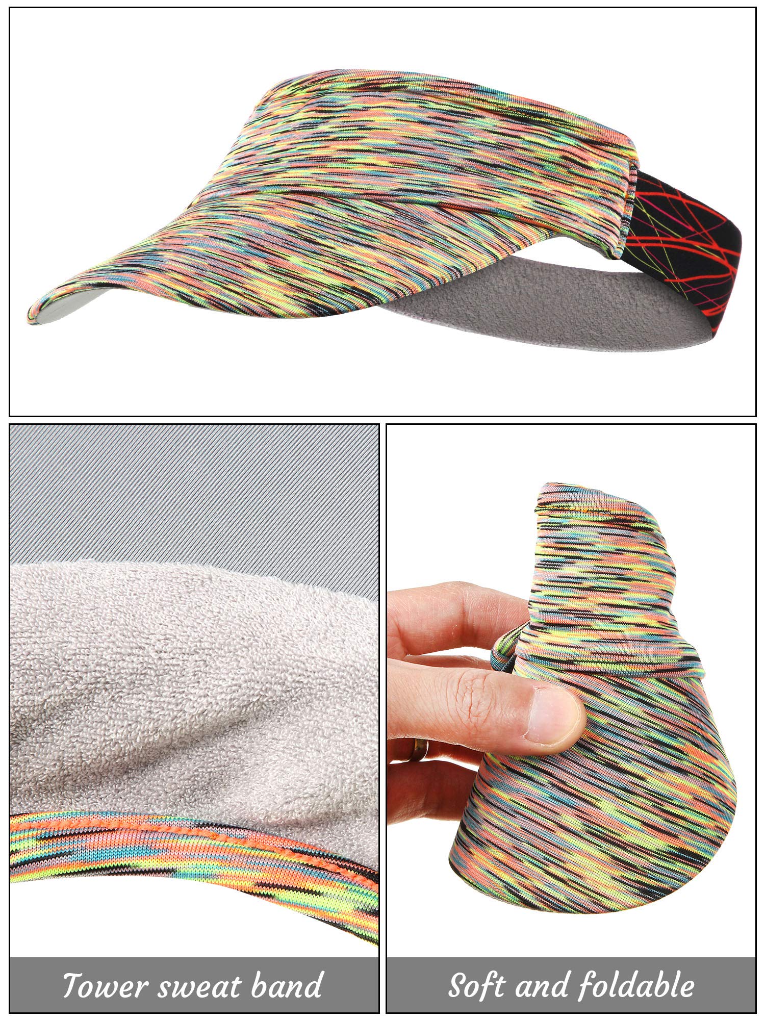 6 Pieces Sport Sun Visor Hat Athletic Visor Cap Adjustable Stretch Band Visor Hat Quick Dry Hat with Sweatband for Women Men Running Jogging Golf Tennis Cycling