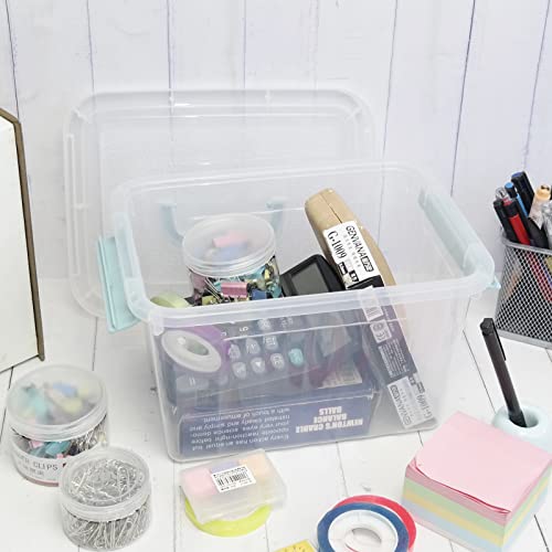 Ucake 8 Quart Plastic Small Storage Box with Handel, Clear Storage Bin with Lid, 6 Pack