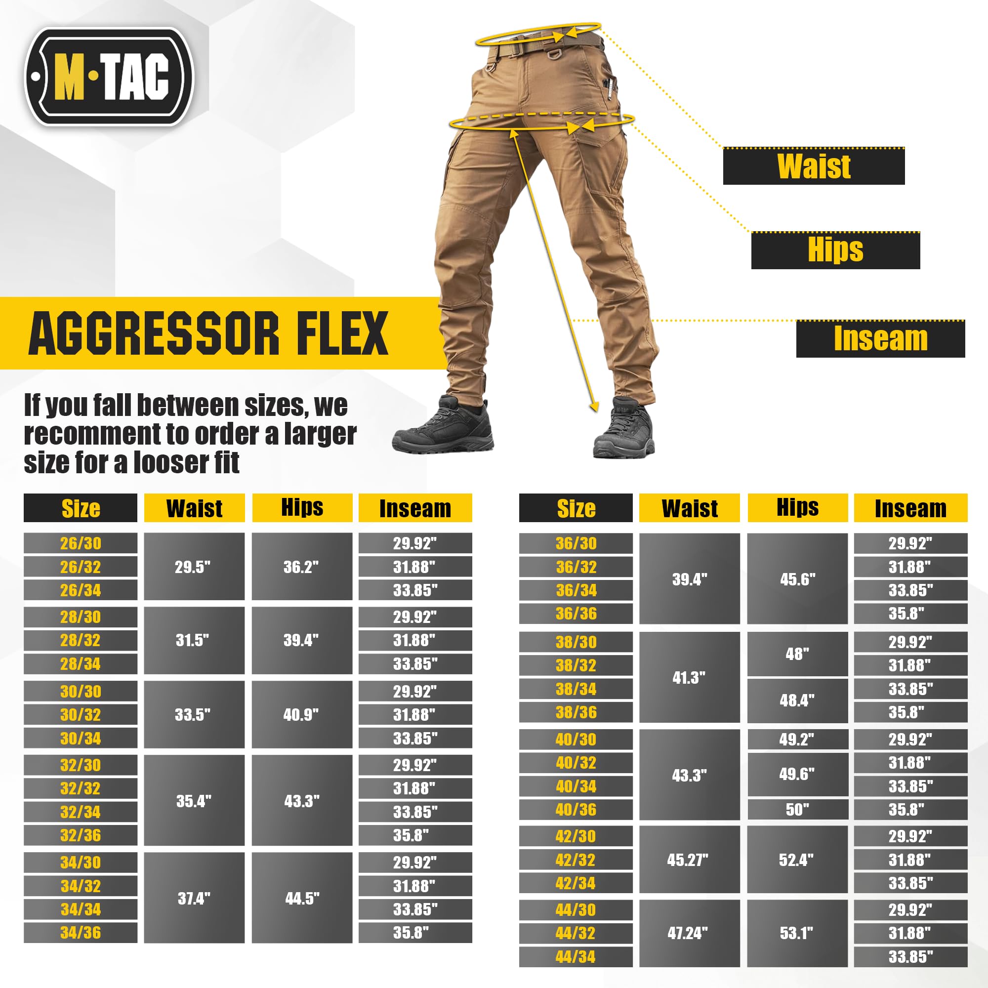 Aggressor Flex - Tactical Pants - Men Black Cotton with Cargo Pockets (Coyote Brown, W34 / L36)