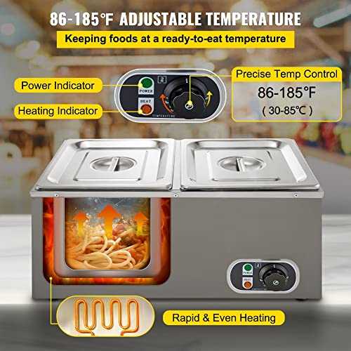 Commercial Food Warmer 850W Electric Steam Table 17 Qt Bain Marie - Stainless Steel for Buffet Catering
