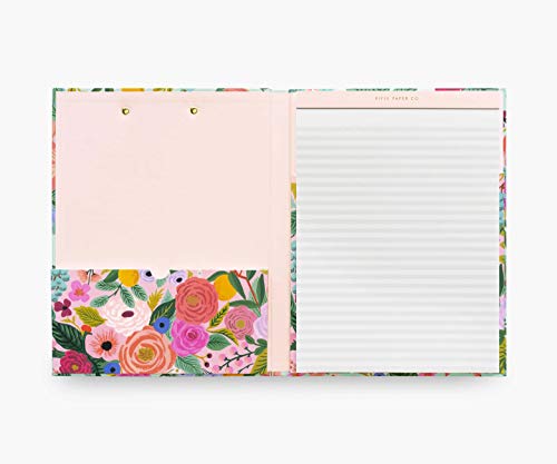 RIFLE PAPER CO. Garden Party Clipfolio, Illustrated Hardcover and Contrasting Interior, Features Strong Gold Clip on the Front, Comes with Writing Pad with 50 Lined, Perforated Sheets