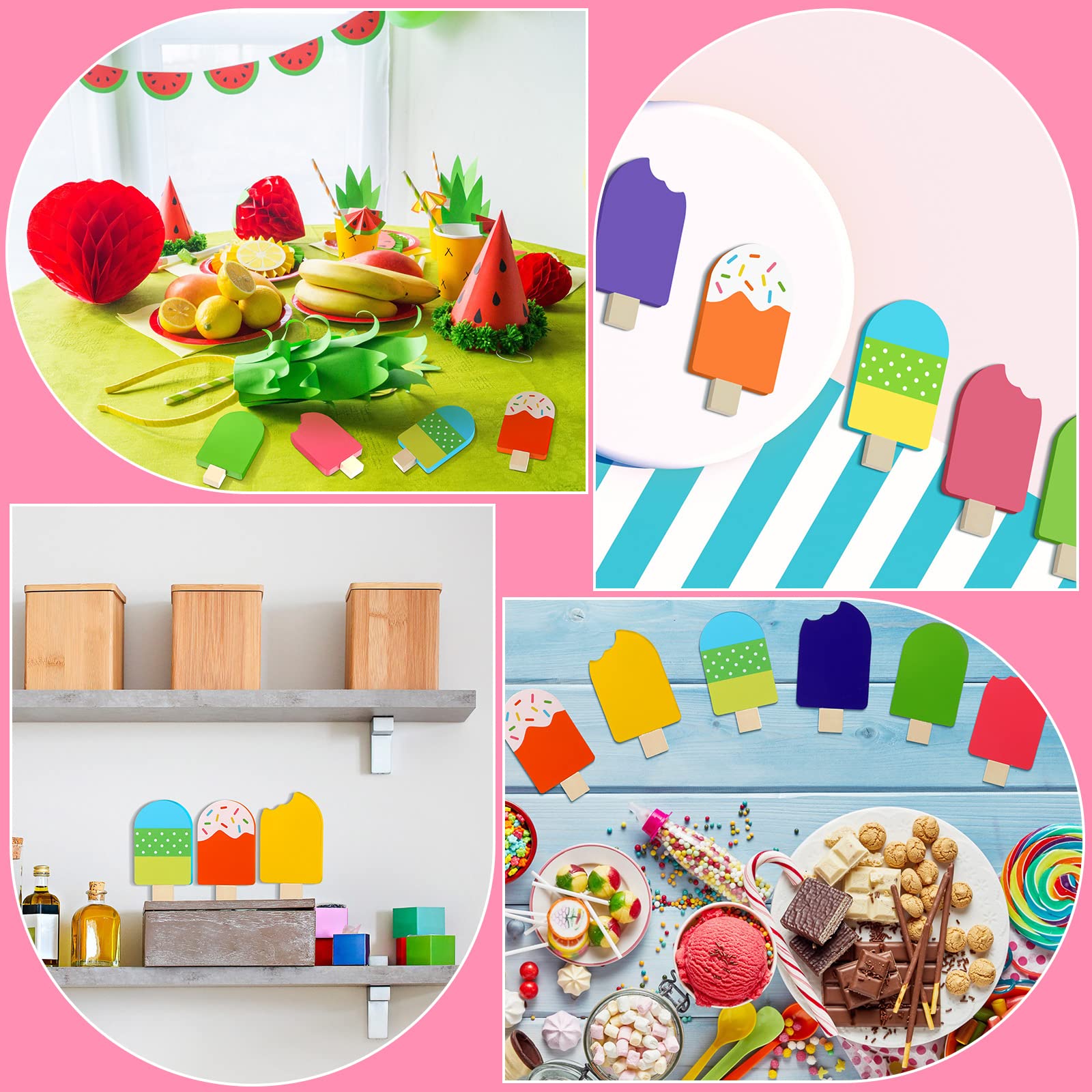 6 Pcs Summer Tiered Tray Decor Hawaii Ice Cream Tiered Tray Decor Summer Wooden Table Decorations Ice Cream Tray Decor Summer Table Signs for Kitchen Home Summer Party Home Supplies