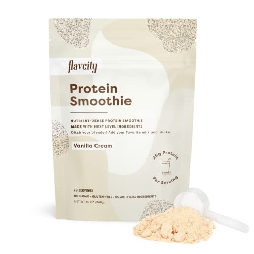 FlavCity Protein Smoothie, Vanilla - 100% Grass-Fed Whey Protein Smoothie with Collagen & Organic Pea Protein (25g of Protein) - Gluten Free & No Added Sugars (37.74 oz)
