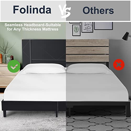 ASECAM Queen Size Bed Frame, Black Velvet Upholstered Platform Bed with Full Headboard, Mattress Foundation, Strong Wood Slat Support Bed Frames, No Box Spring Needed, Noise Free,Easy Assembly