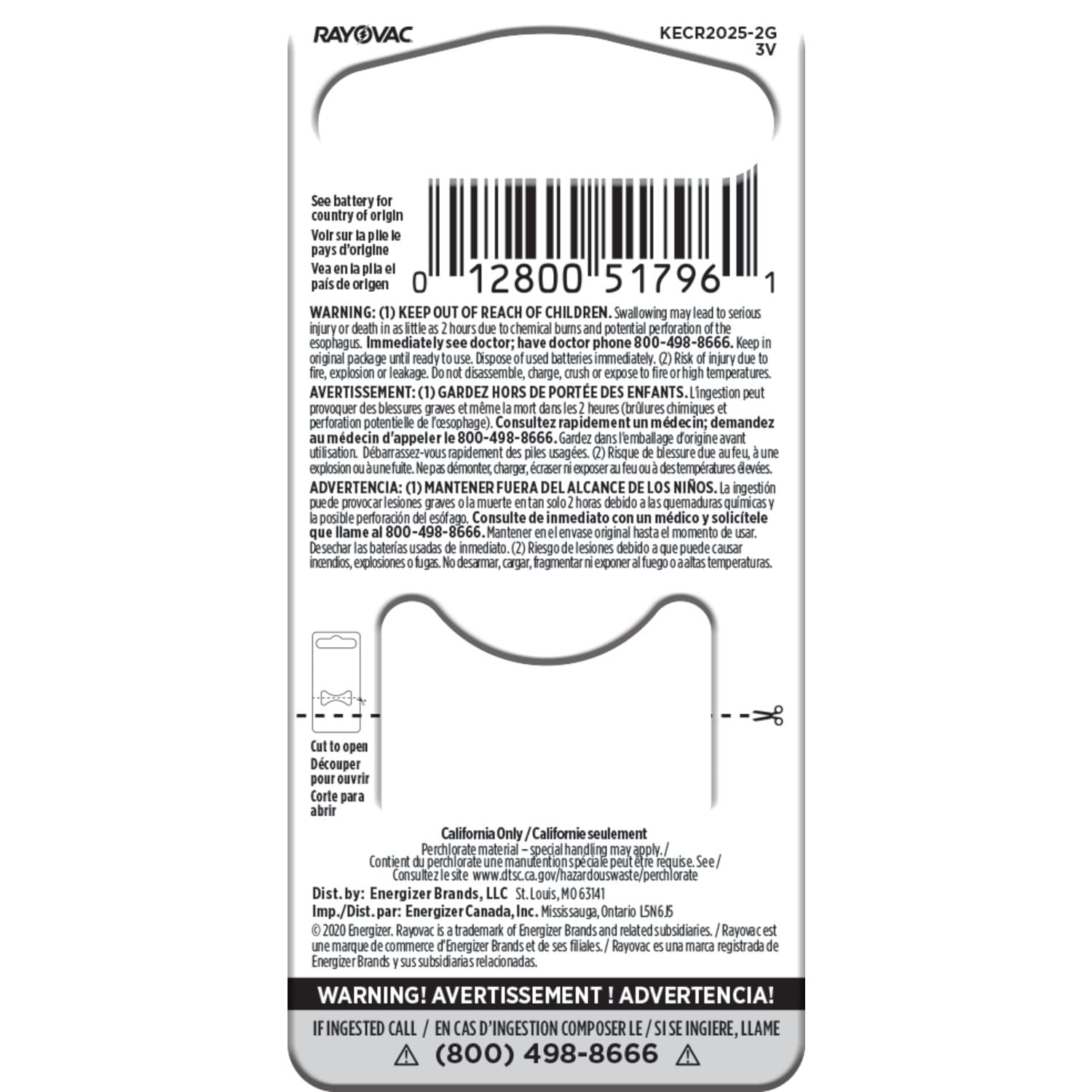 Rayovac CR2025 Battery, 3V Lithium Coin Cell CR2025 Batteries (2 Battery Count)