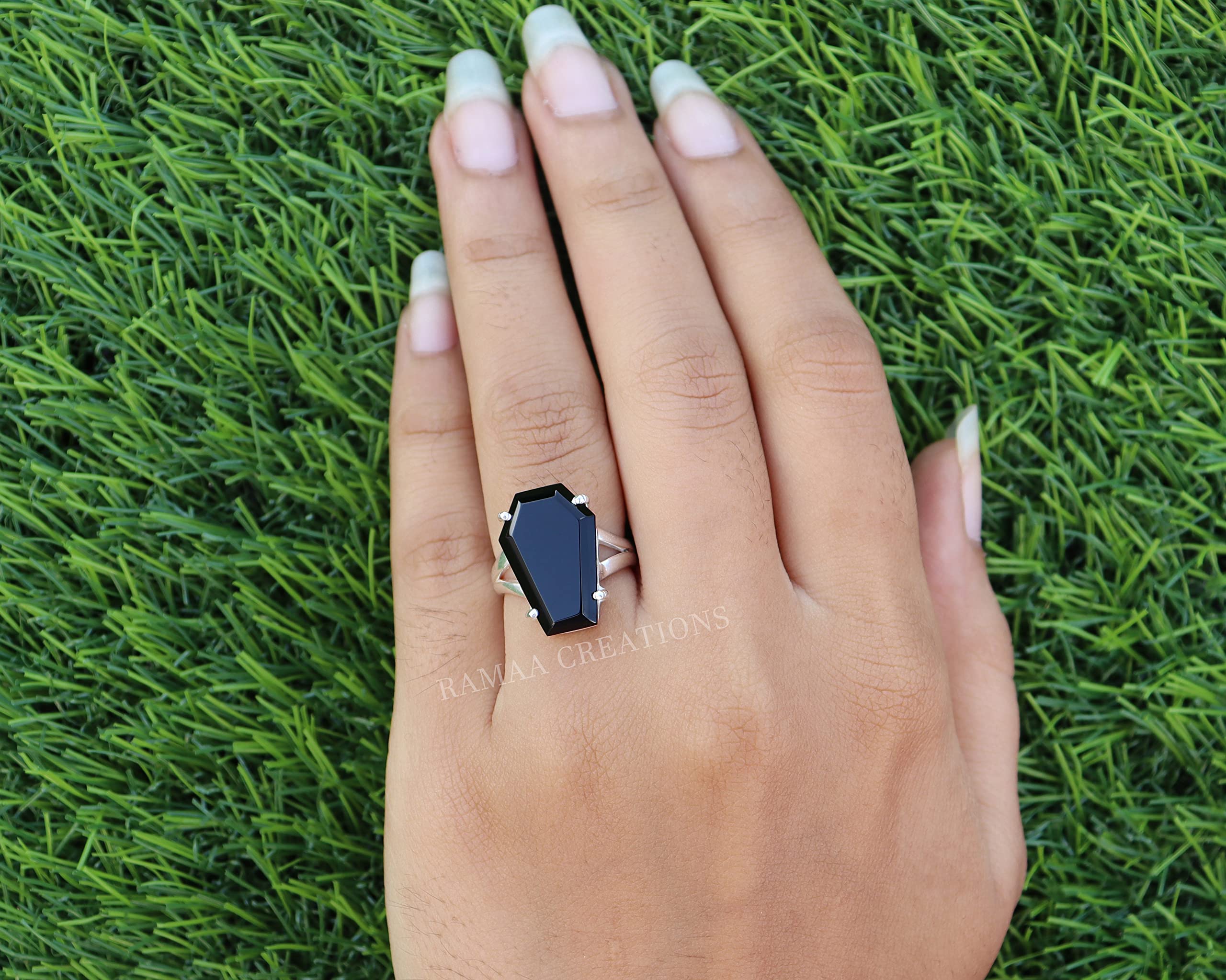 Black Onyx Coffin Silver Ring | Natural Black Onyx Sterling Silver 925 Handmade Coffin Ring | Handmade Jewelry