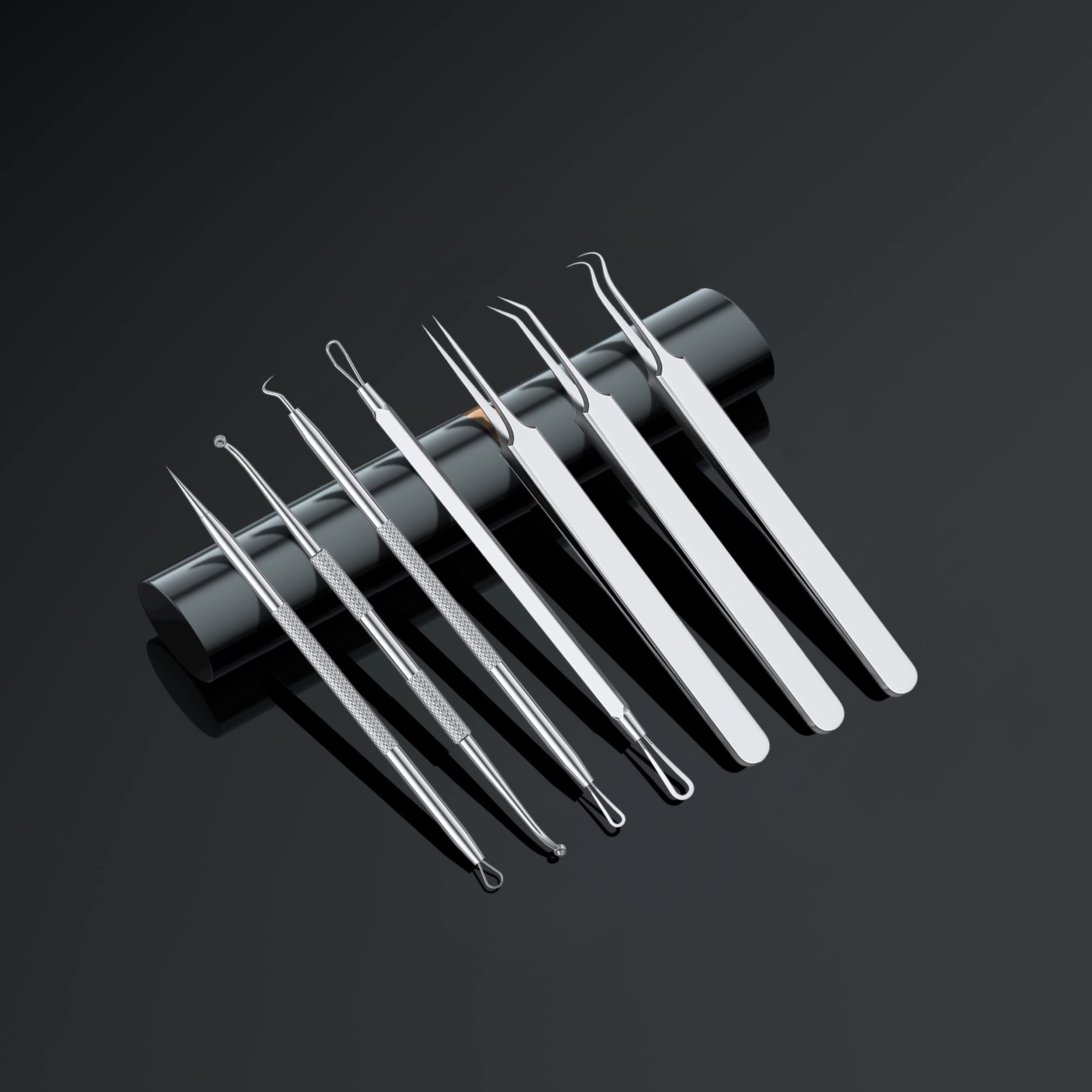 Xesscare Pimple Popper Tool Kit 7 Pcs Blackhead Remover Tool Comedones Tweezers Acne Extractor Blemish Whitehead Removal Tool for Facial, Nose and Forehead (Silver)