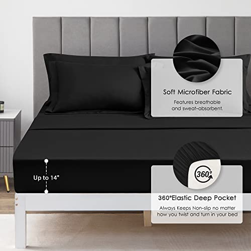 Love's cabin Full/Queen Comforter Set Black, 7 Pieces Queen Bed in a Bag, All Season Full/Queen Bedding Sets with 1 Comforter, 1 Flat Sheet, 1 Fitted Sheet, 2 Pillowcase and 2 Pillow Sham