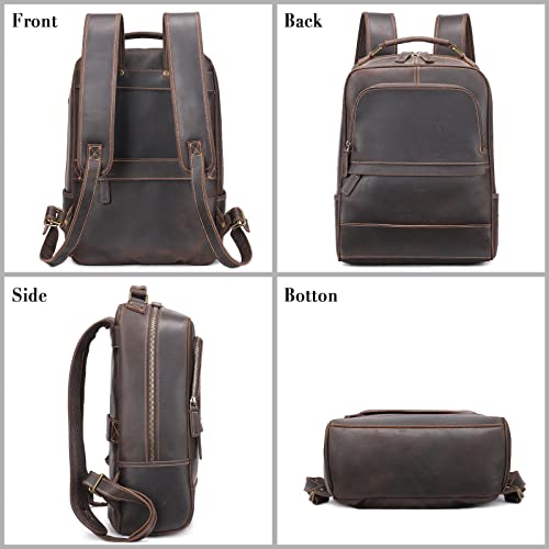 BIKROD Leather Backpack for Men, 15.6 IN Laptop Backpack, Crazy Horse Leather Backpack for Adult Business Computer Travel Backpack