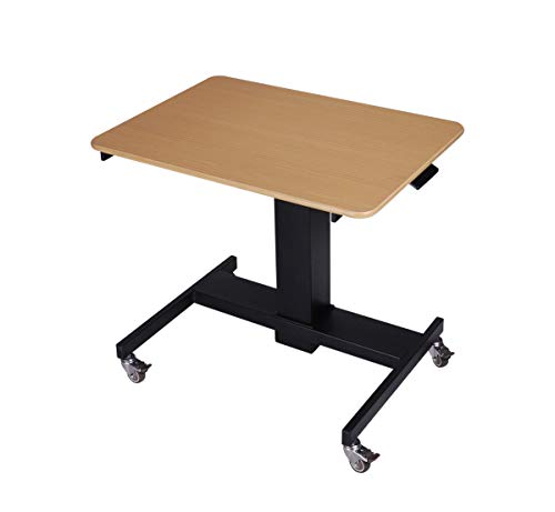 Rocelco 28" Height Adjustable Mobile School Standing Desk - Quick Sit Stand Up Home Computer Workstation - Gas Spring Assist Office Laptop Riser Cart - Wood Grain (R MSD-28)