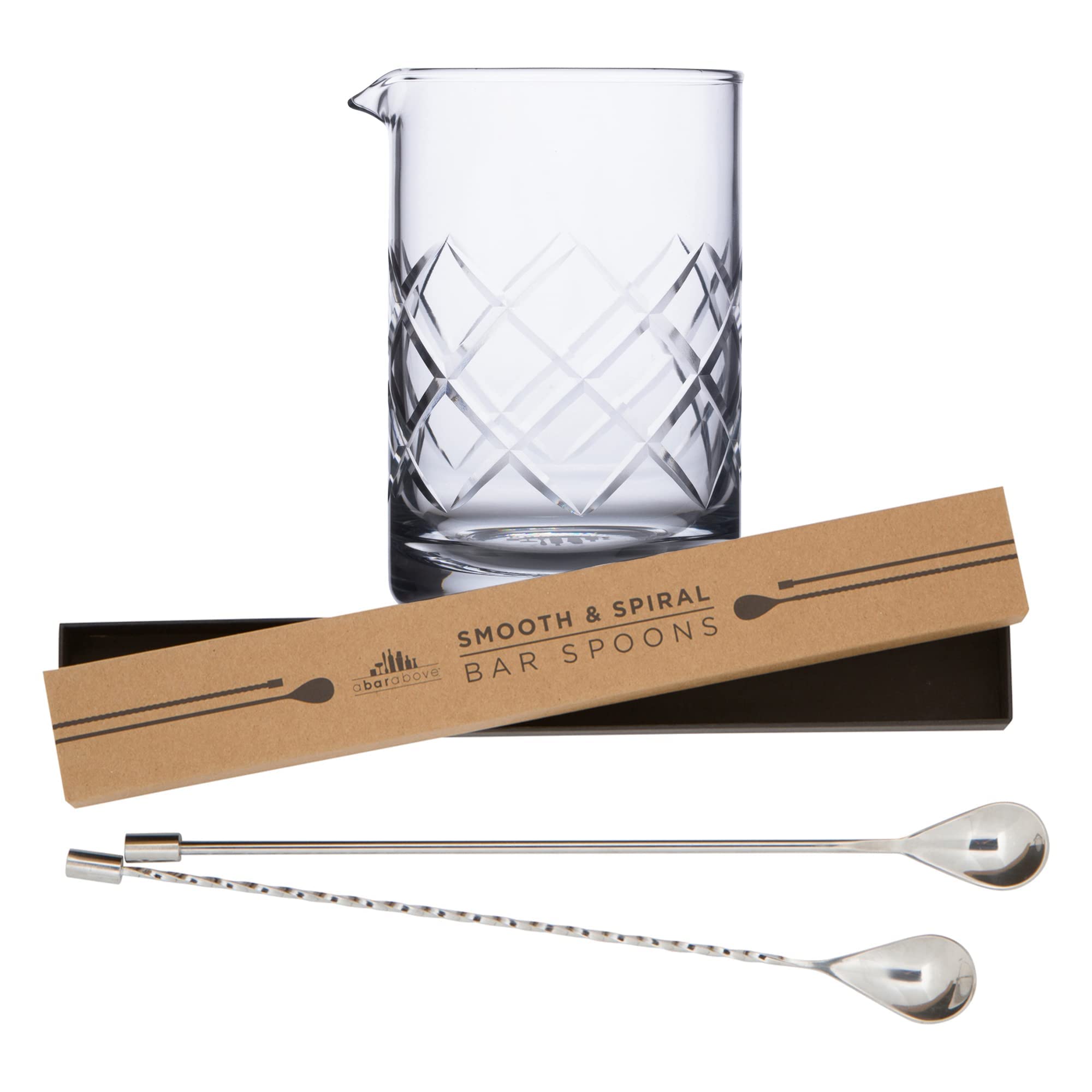 A Bar Above Cocktail kit - Heavyweight Bar Spoons Set of 2 & Mixing Glass (Diamond Cut)