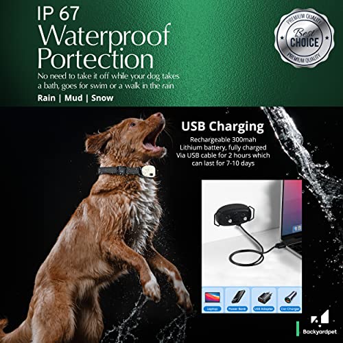 BackyardPet Dog Bark Collar, Rechargable Anti Barking Collar for Dogs with 7 Adjustable Sensitivity Levels and 8 Adjustable Shock and Vibration Levels - Bark Collar for Small, Medium and Large Dogs