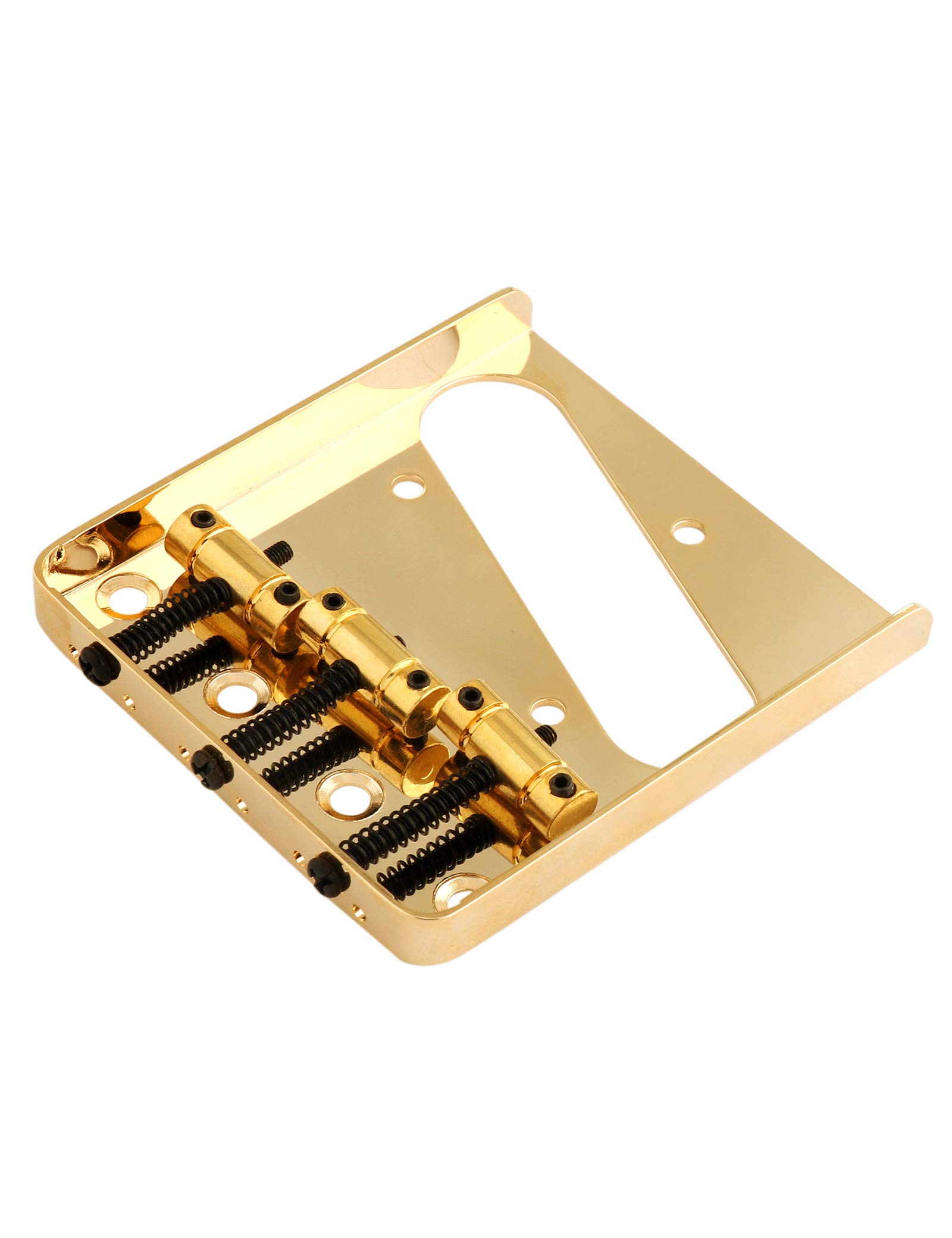 Bogart Guitar Bridge Tailpiece 3 Pcs Zinc Saddles Bridge for Vintage Tele Telecaster Style Electric Guitar Parts Top or Bottom Load Ashtray Style Gold.