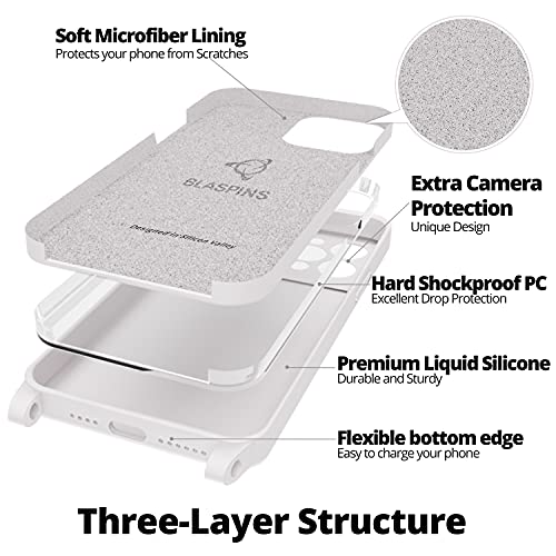 blaspins Crossbody Lanyard Strap Case for iPhone 13 Pro, Neck Cross Body, Adjustable Holder Removable, Drop Protection Shockproof, Hands-Free Silicone Case 6.1 inch, 150 cm Strap, iP13Pro - White
