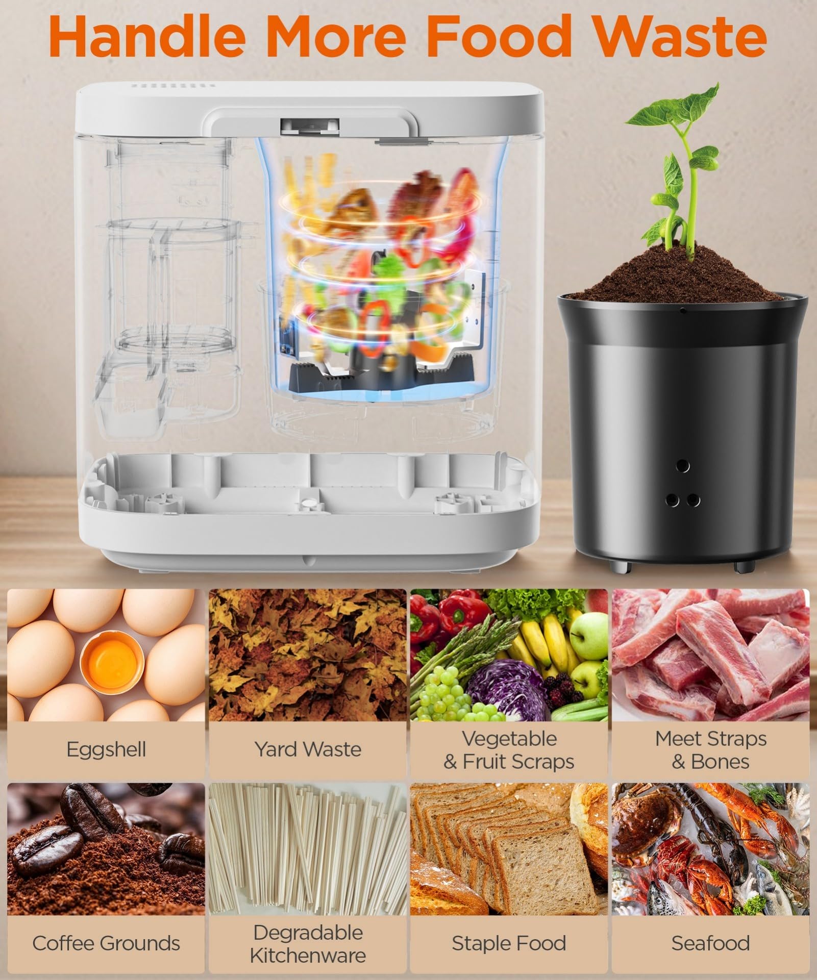 4L Indoor Countertop Electric Composter, Compost Bin for Kitchen, Odorless/Auto-Cleaning/Smart LED Display/ 3 Modes, Turn Kitchen Waste to Fertilizer, Food Compost Machine for Garden