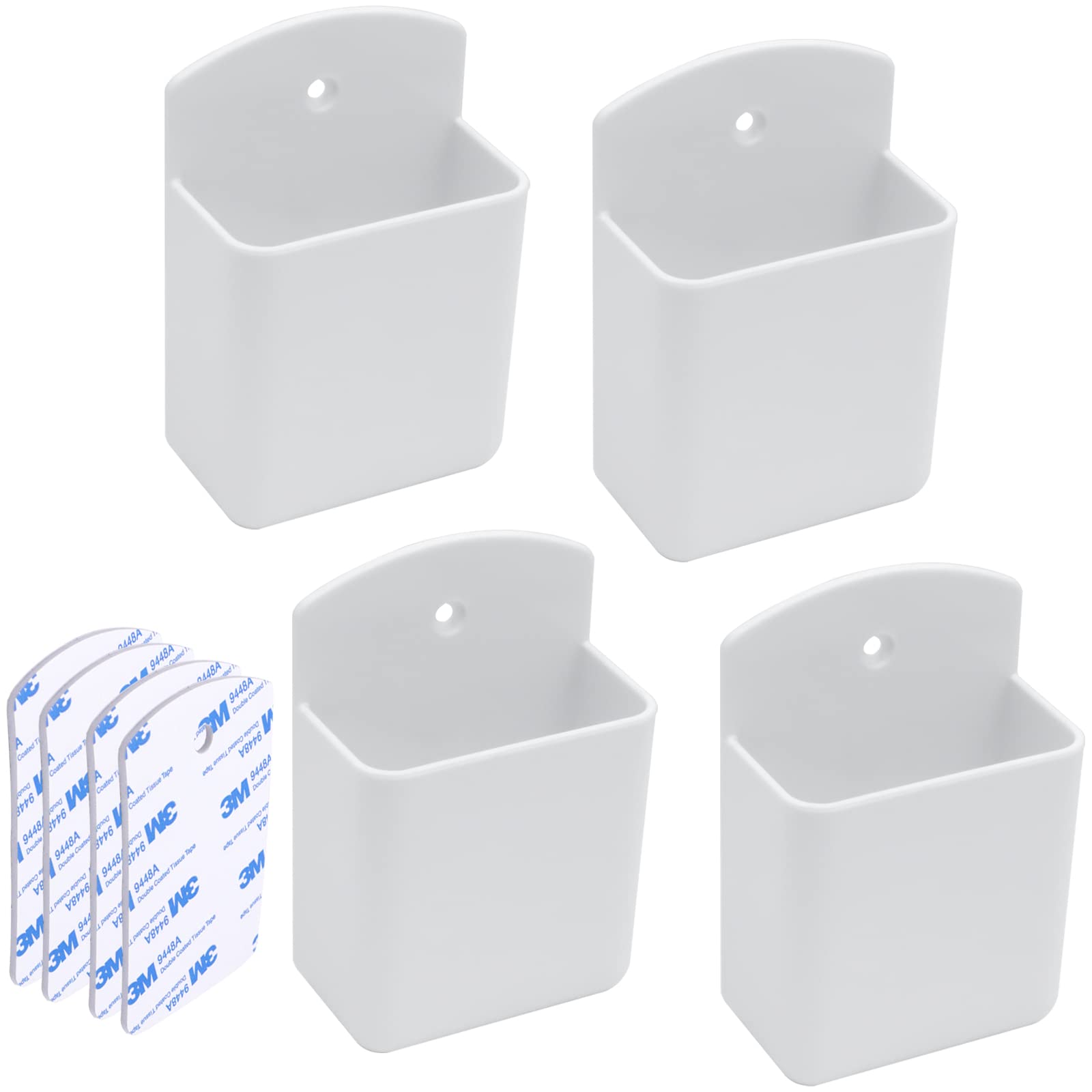 AOAOYING Remote Holders Remote Control Holder Wall Mount Media Storage Box for Home Headboard Office Playroom Bedroom Parlor Self Adhesive Atorage Box (White 4 Pack)