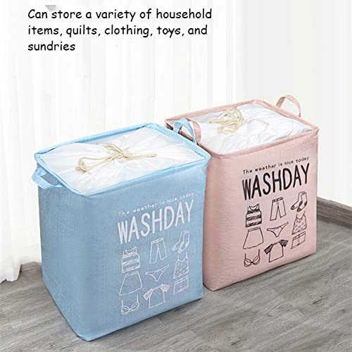 Shellconch Foldable Storage Bin Basket Laundry Basket,Foldable Fabric Storage Bin With Drawstring Cover。Dirty Clothes Hamper for Bedroom.(16.5L x 12.6W x 21.6H) (Pink)