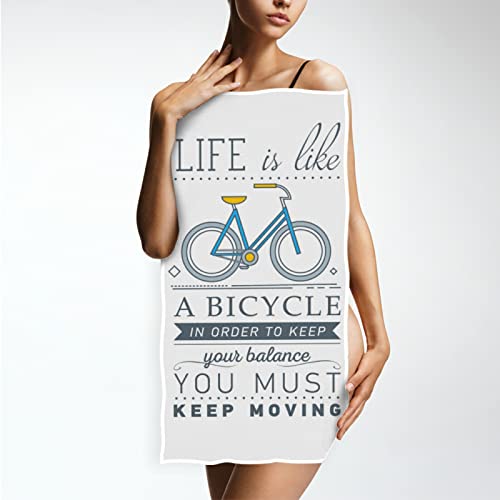 Bolaz Bath Towels Hand Towels for Bathroom Washcloths Face Cloths Cotton Inspirational Quote Bicycle Decorative Absorbent Soft 30x15in