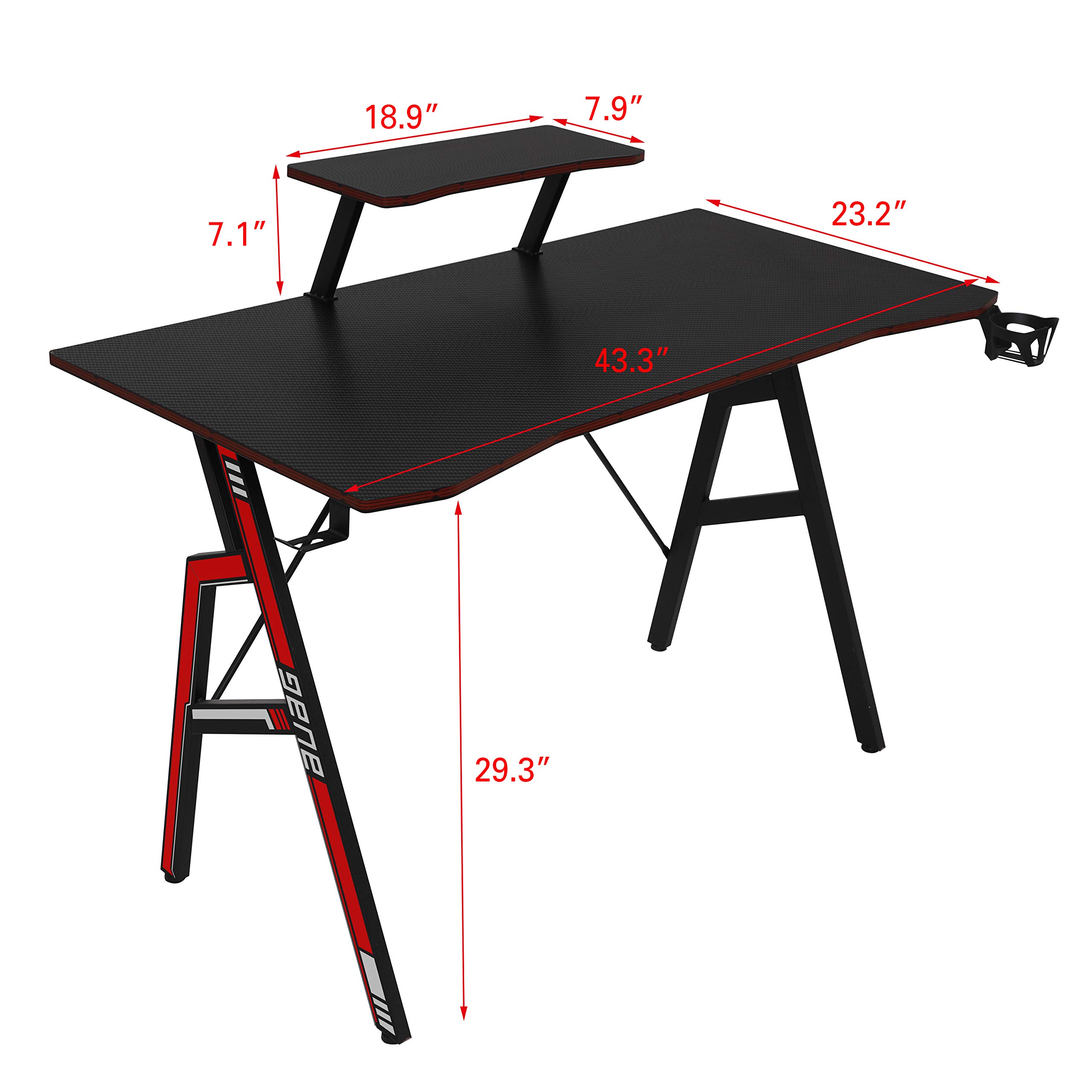 AuAg 44 inch Gaming Desk with Monitor Shelf PC Desk, A-Shaped Gaming Table Home Office Computer Desk Modern Ergonomic Racing Style Gamer Workstation with Cup Holder and Headphone Hook (44")