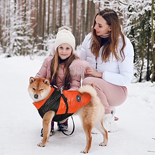 BAEJMJK Dog Reflective Winter Coat with Harness Warm Cold Weather Jacket for Small Medium Dogs Zip Up Turtleneck Puppy Vest with D-Ring Waterproof Windproof Dog Winter Clothes(Orange,Medium)