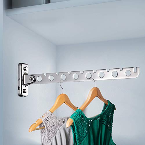 ASHOP Laundry Hangers Wall Mount Clothes Hanger Rack Laundry Room Clothes Hanger Wall Mounted Clothes Rack Stainless Steel Clothes Hooks with Swing Arm Laundry Hanger Dryer Rack Folding Hanger 2 Pack