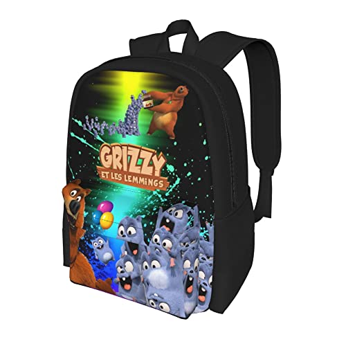 Angxtury Grizzy&Lemmings Backpack For Girls Boys Laptop Daypack Student Bookbag For School Travel Casual