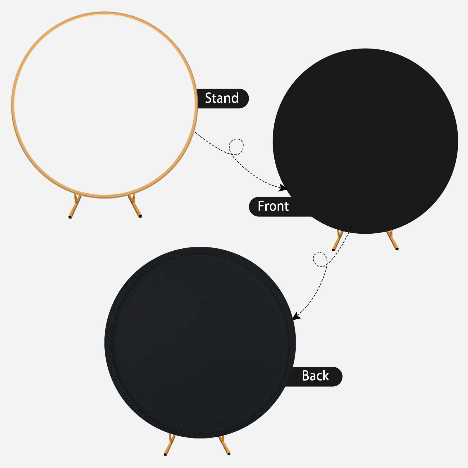 6.5ft Black Round Backdrop Cover Suitable for 6.5ft 6.56ft 6.6ft Circle Stand, Pure Black Spandex Wrinkle Free Birthday Party Wedding Photography Circle Backdrop Cover Arch Background