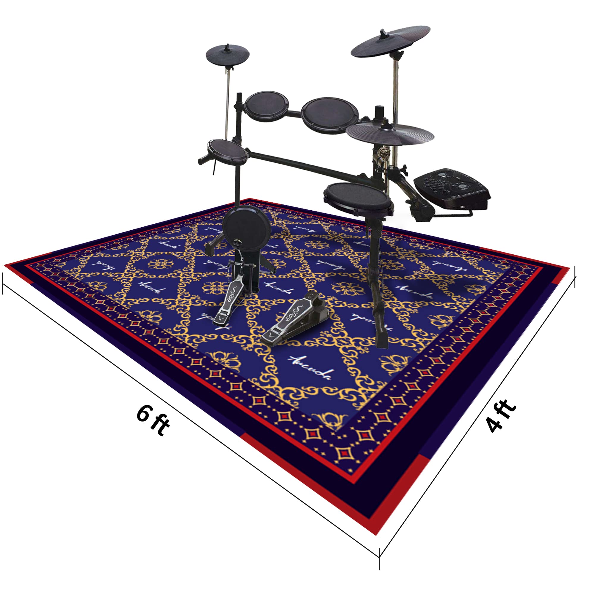 Aucuda Starry Blue Drum Rug Mat 4x6ft Tightly Woven Fabric Cool Drum Floor Mat with Non Slip Grip Bottom, Electric Drum Set Carpet Accessories for Holiday Practice, Apartment, Soundproof, Winter.