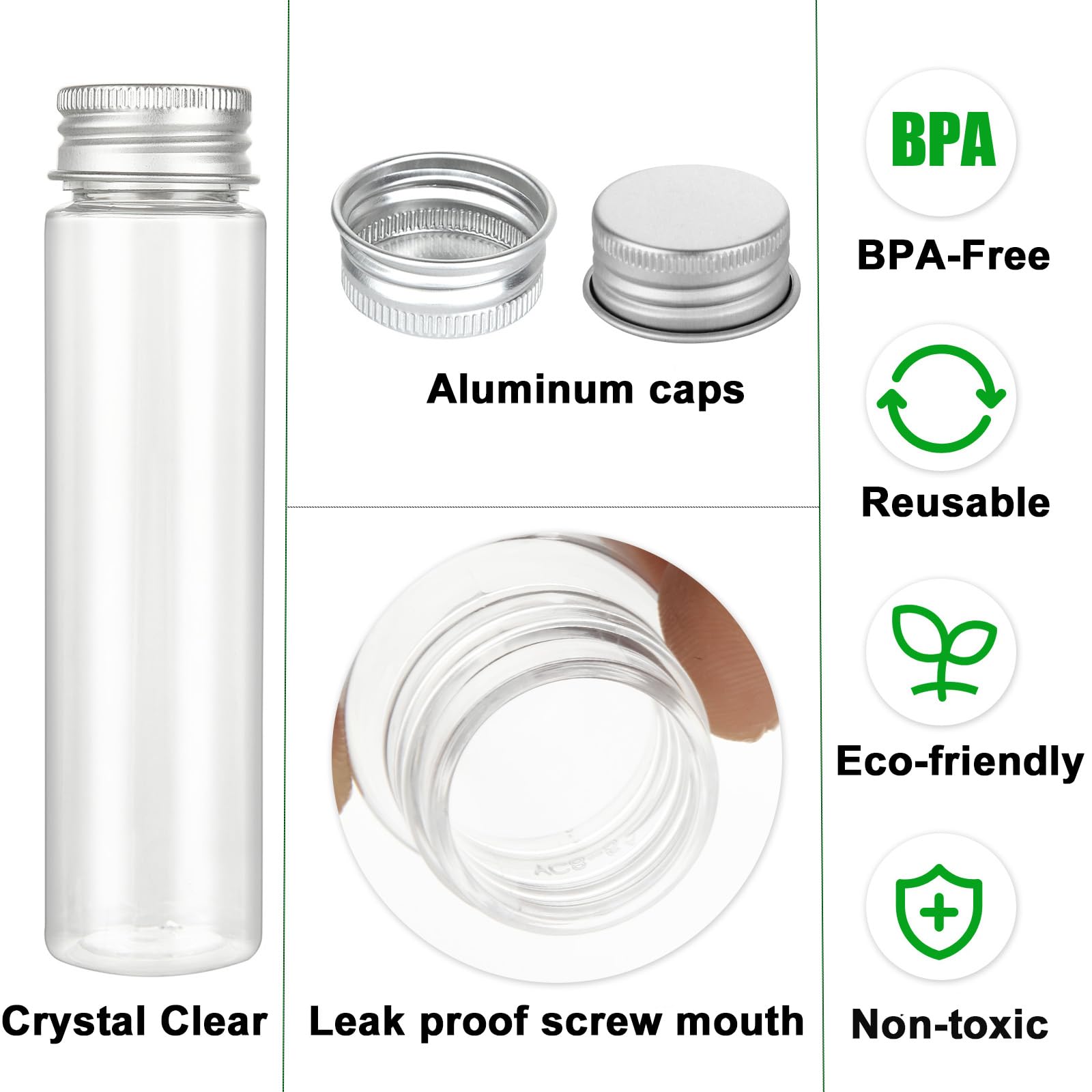 Acrux7 50 PCS Clear Plastic Test Tubes with Caps, 50ml/1.7oz Flat Bottom Test Tubes, 28×110mm Screw Top Plastic Tubes for Candy Storage, Gumball, Bath Salt, Scientific Experiments, Plant Propagation