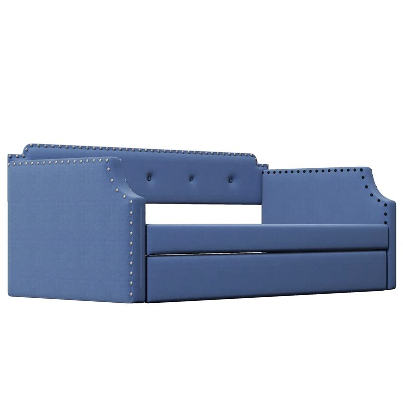 FLOYINM Upholstered Daybed with Trundle, Wood Slat Support,Upholstered Frame Sofa Bed, Twin