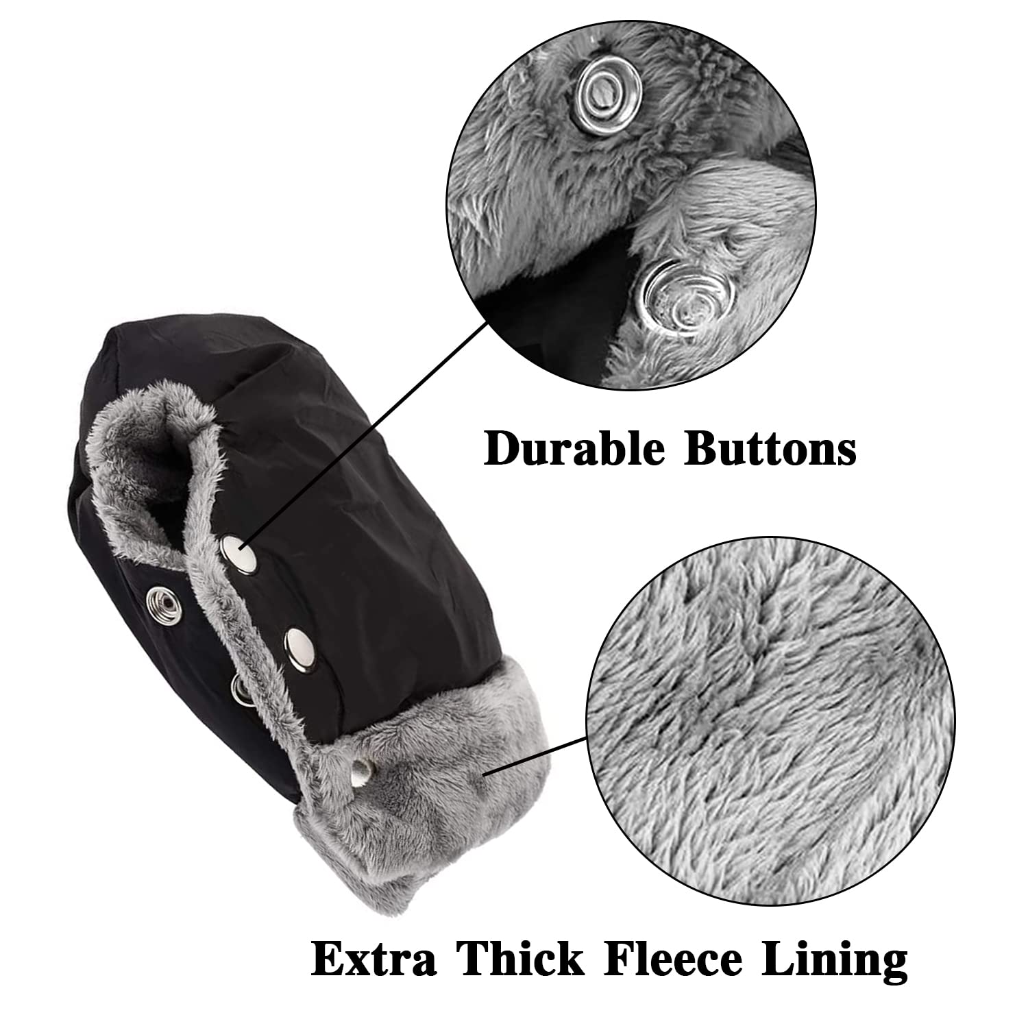 ALYCLIP Stroller Hand Muff, Extra Thick Fleece Pram Pushchair Universal Hand Gloves, SoZone Waterproof Warm Baby Stroller Gloves with 1 Buggy Clip