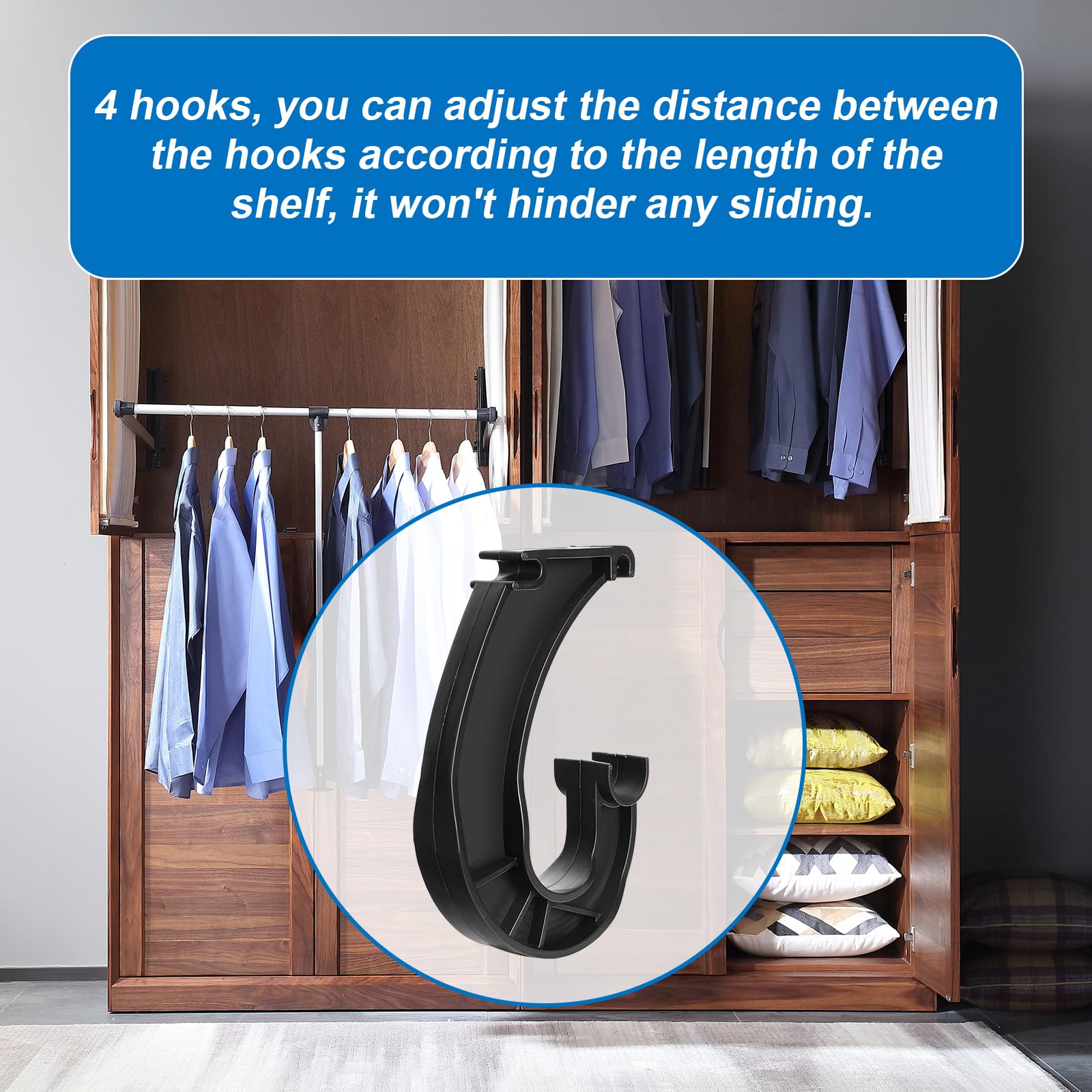4Pack Hanging Rod Support,3/4Closet Shelf Rod Holder , J-Shaped Closet Brackets forHanging Clothes,Cabinets Storage 5629 (4pack White)