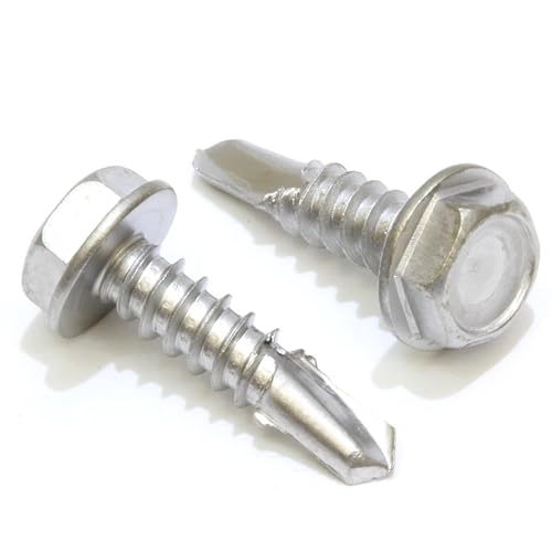 Bolt Dropper No. 6 x 1/2" Stainless Hex Washer Head Self Drilling Screws - 100 pc - 410 Stainless Steel Self Tapping TEK Screws, No. 2 Point, Plain Finish by Bolt Dropper