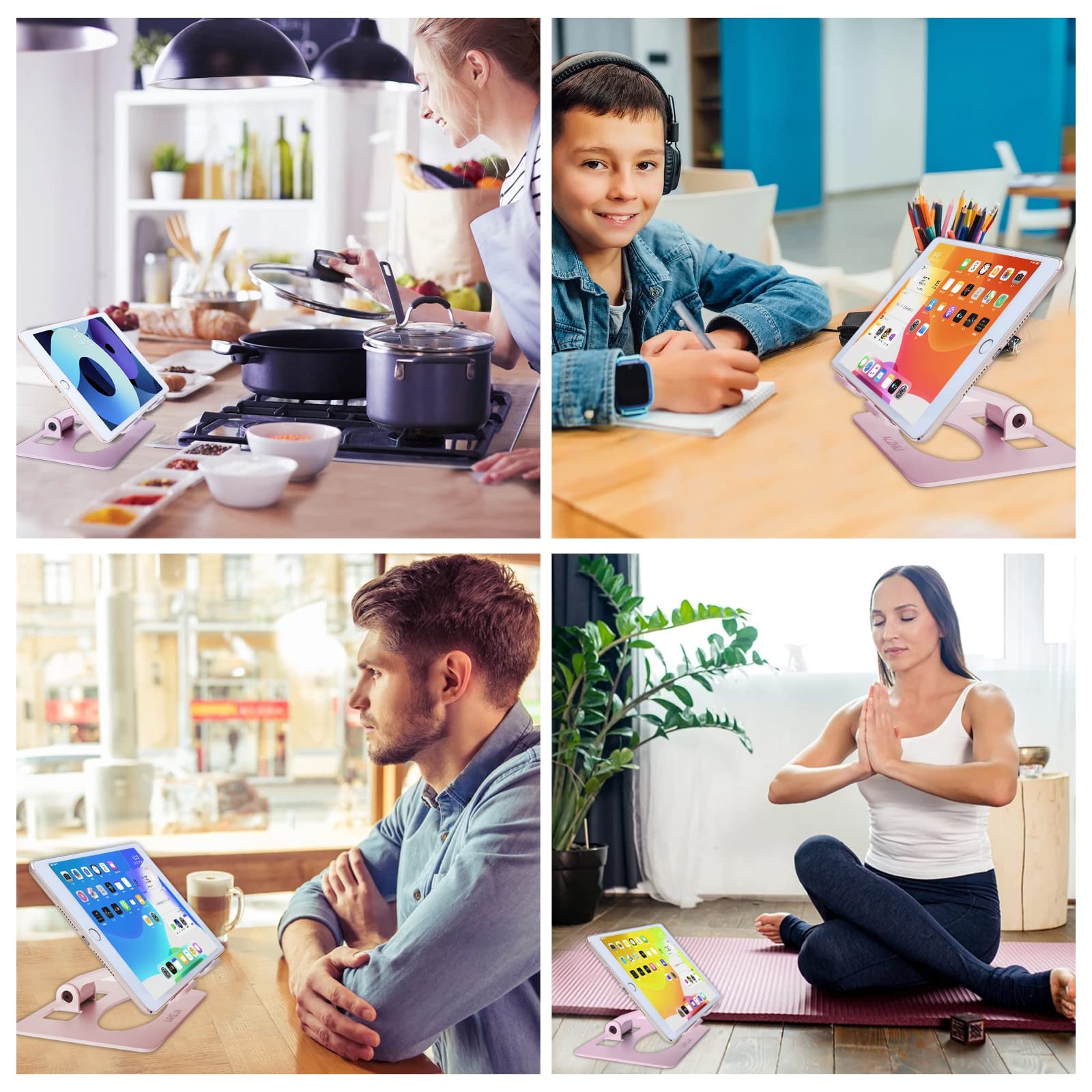 ALZHIJ Portable Tablet Holder Stand - Aluminum Alloy Desktop Stand Adjustable Angle&Height, Compatible with Tablets up to 12IN Wide, Pink