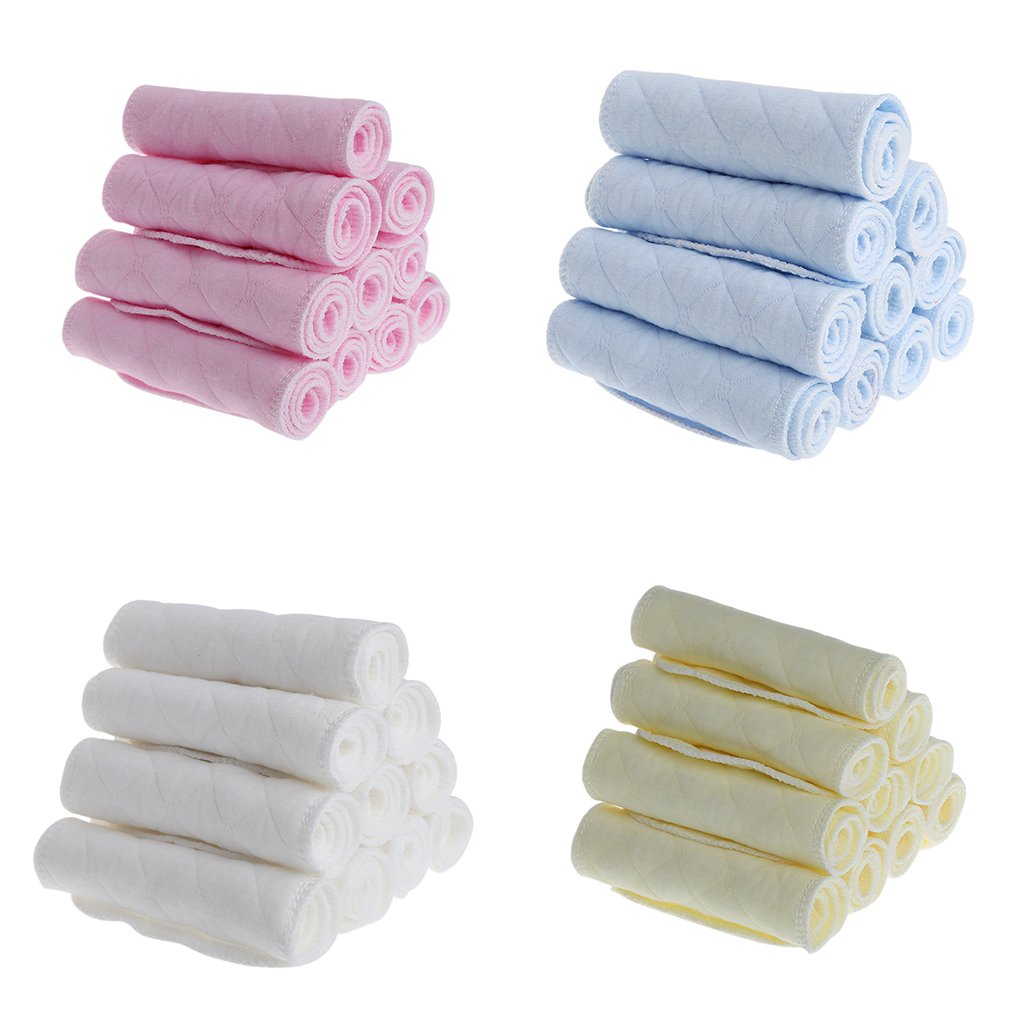 cici store 10Pcs Reusable Newborn Baby Cotton Blend Cloth Diaper Newborn Soft Nappy Liners Inserts 3 Layers (White)