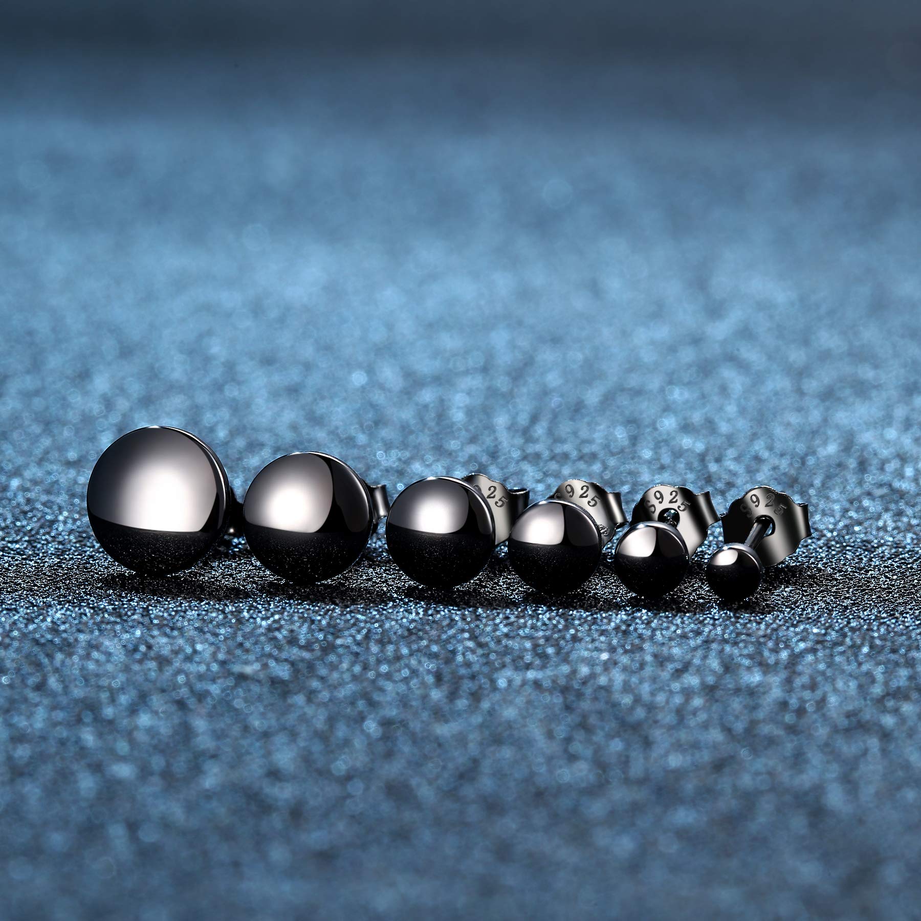 Black Stud Earrings 925 Sterling Silver Dot Studs 3mm-8mm Options, Flat Round Disc Earring Hypoallergenic Jewelry (8mm)