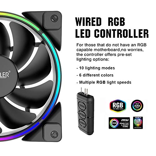 PCCOOLER 120mm Case Fan 3 Pack Computer Case Fans PWM Cooling PC Fans,Dual Light Loop Quiet Fan/Multiple Light Modes with Controller for PC Cases