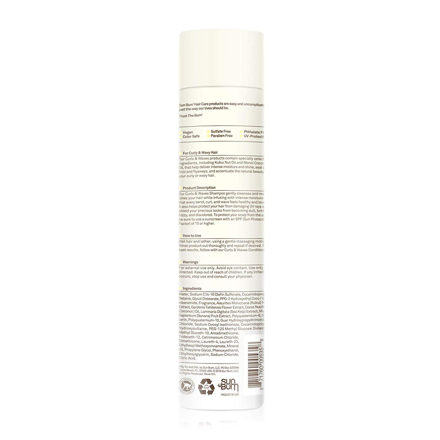 Sun Bum Curls & Waves Shampoo | Vegan and Cruelty Free Moisturizing Hair Wash for Wavy and Curly Hair | 10 oz | Pack of 2