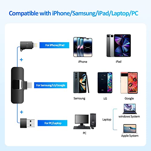 ABSGEEGA Wireless USB Lavalier Lapel Microphone for iPhone& iPad& Android Phones Professional Video Recording Lav Mic for YouTube Interview Vlog Livestream & Podcast(NO APP or Bluetooth)