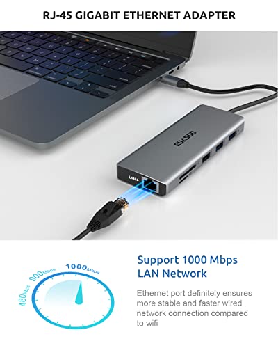 USB C Hub, Docking Station, EUASOO 11 in 1 Triple Display USB C Docking Station with Dual 4K HDMI/1000Mbps Gigabit Ethernet/PD 3.0/4 USB Ports for MacBook/USB C Laptops, MacOS Only Support Mirror Mode