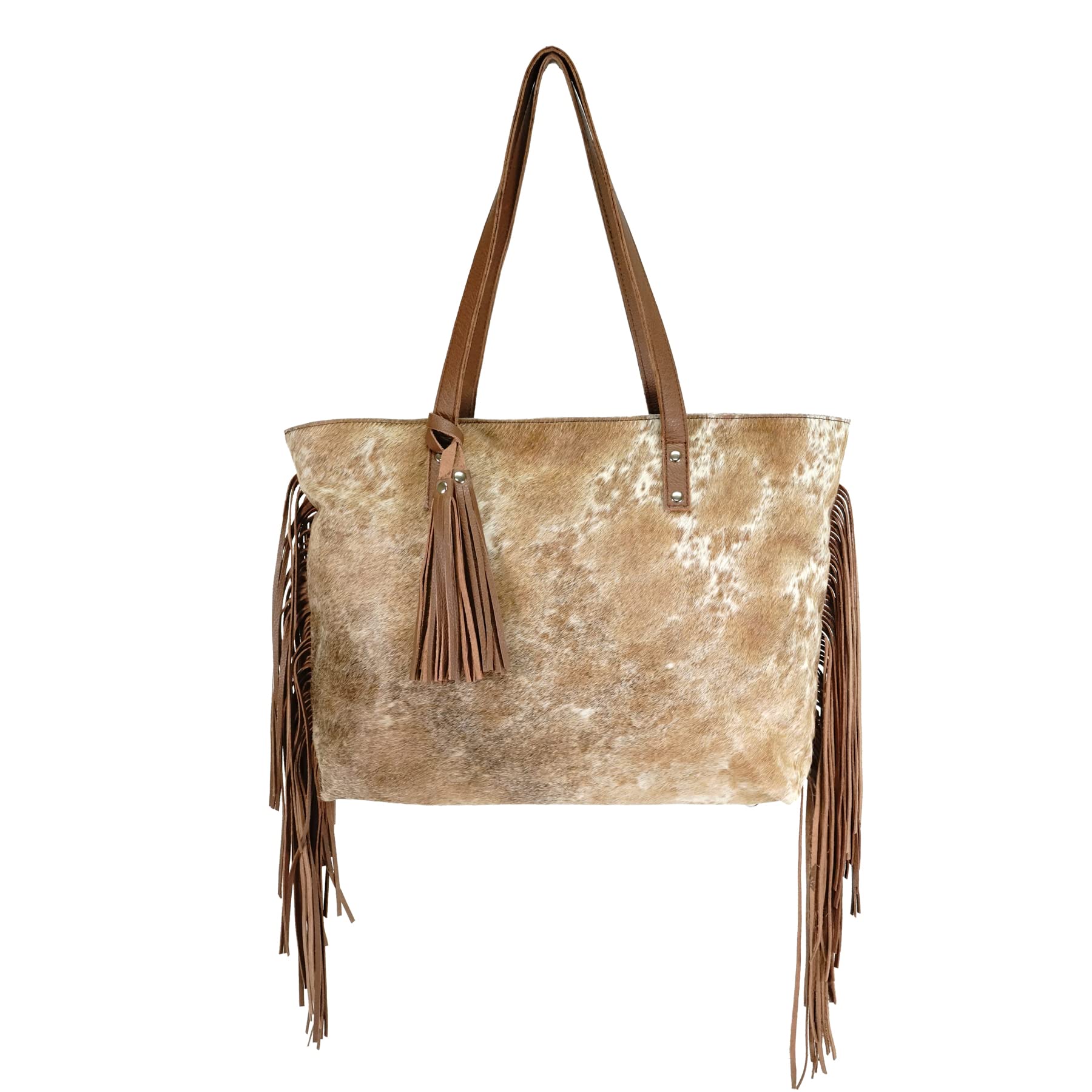 bonanza leathers Cowhide Shoulder Bag - Stylish Western Fringe Purse w/Zipper Closure - Durable Western Tote Bag & Leather Bag for Daily Use - Western Purse w/Unique Cowhide Pattern - Chocolate