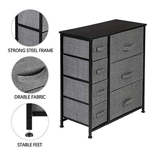 Kcelarec Drawer Dresser Storage Organizer 7-Drawer Closet Shelves, Sturdy Steel Frame Wood Top with Easy Pull Fabric Bins for Clothing, Blankets (Grey)